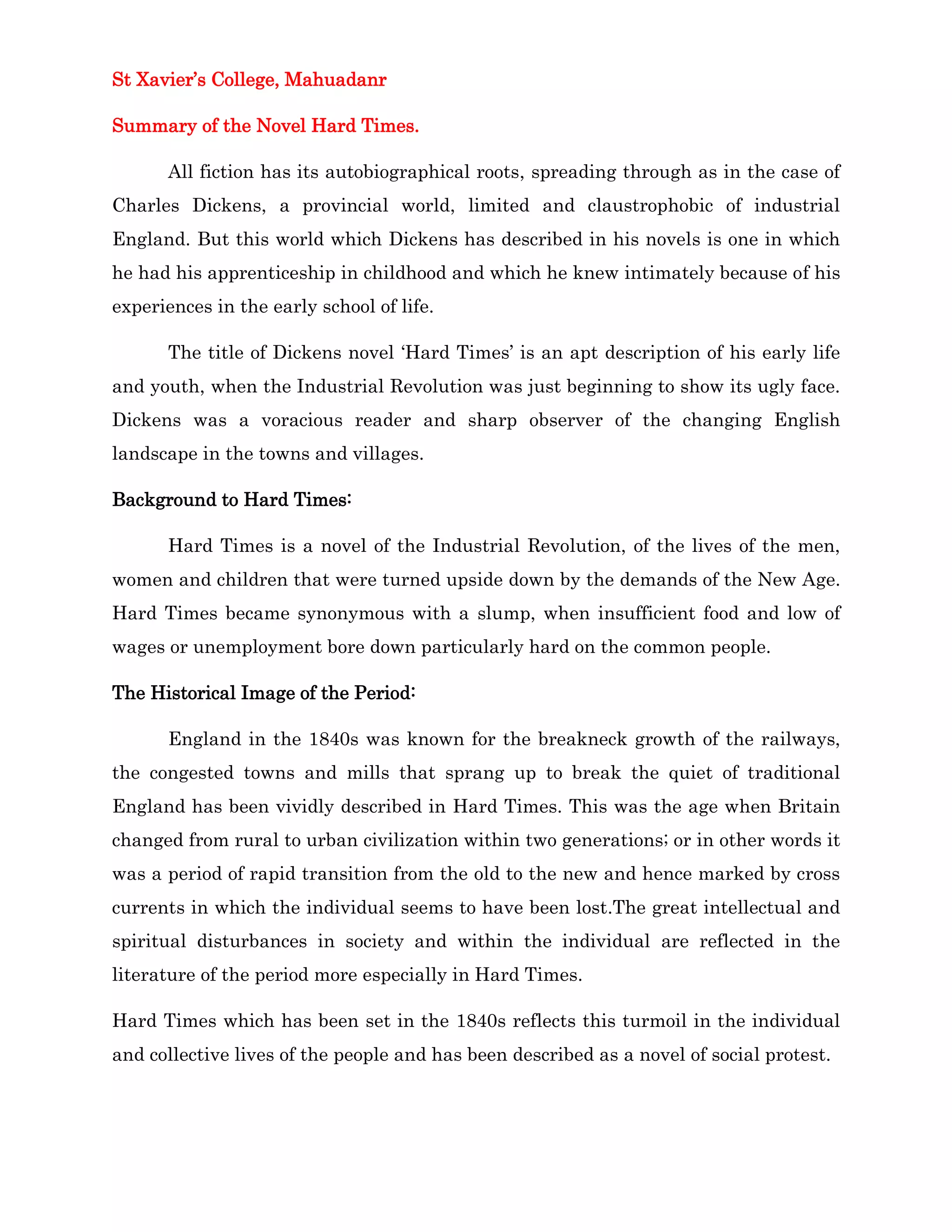 Summary of hard times | PDF