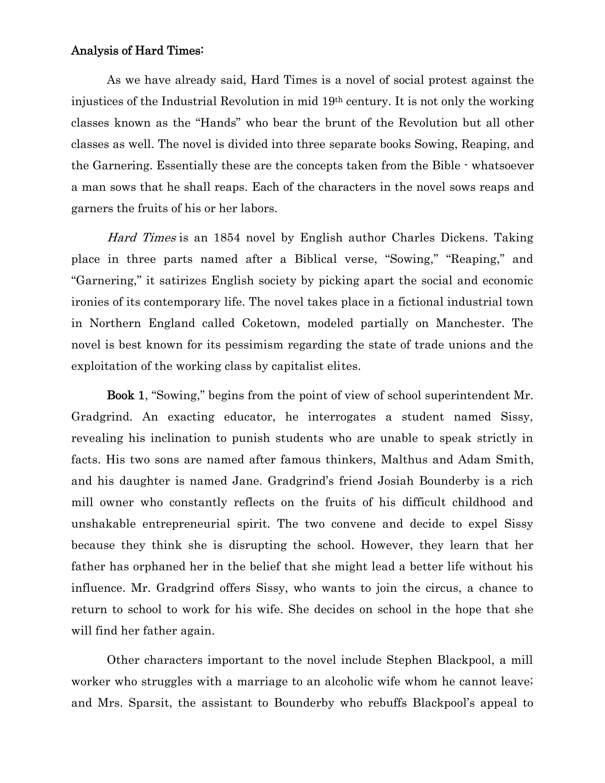 Summary of hard times | PDF