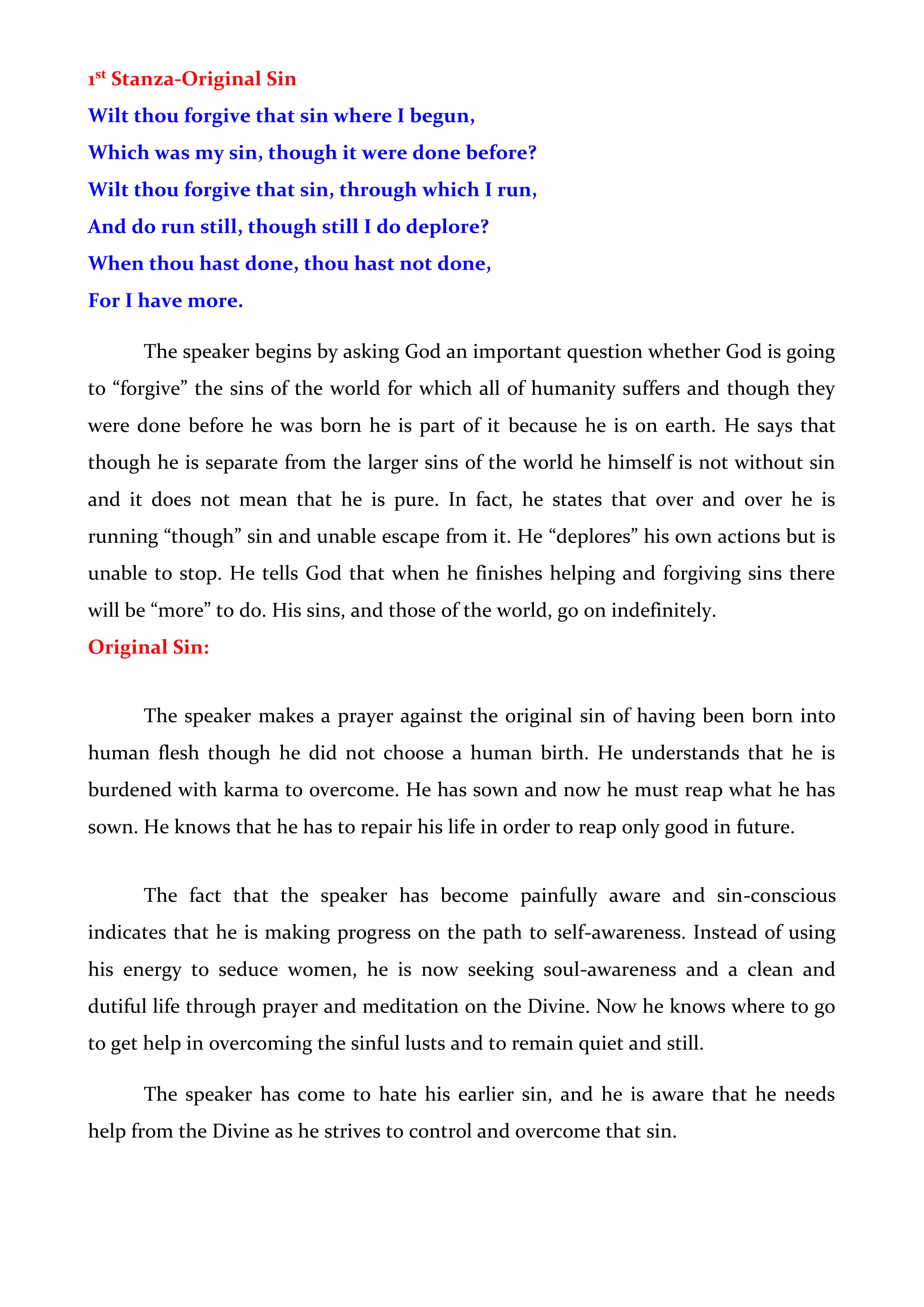 Summary of hymn to god the father | PDF
