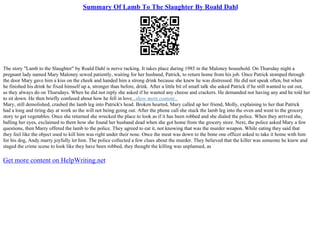 Summary Of Lamb To The Slaughter By Roald Dahl | PPT