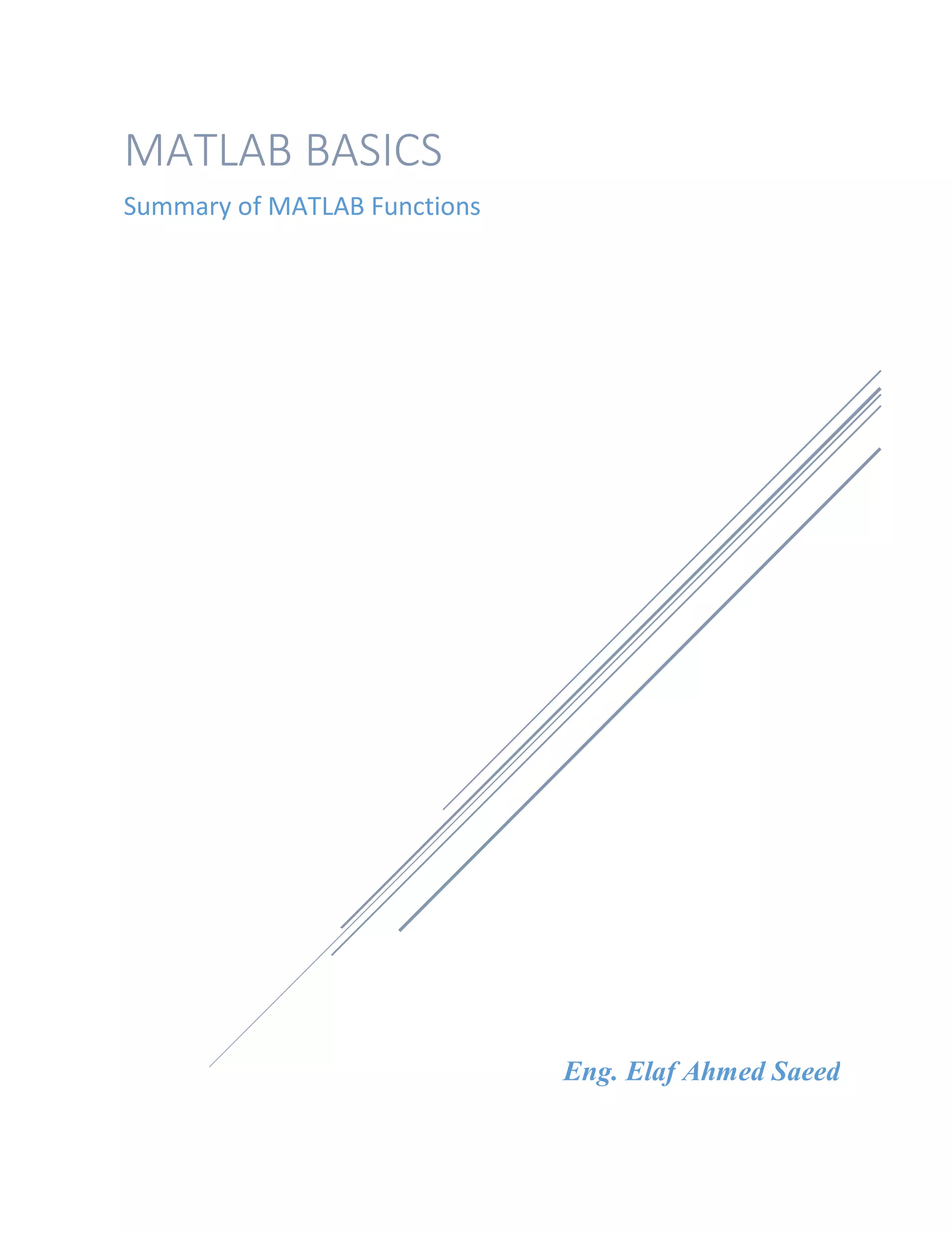Summary of MATLAB Functions-Part1 | PDF