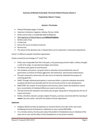 History of Political Thoughts; Section I, II and III by RPC | PDF