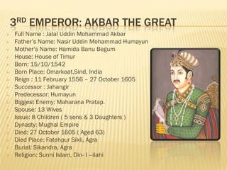 Summary of mughal emperors | PDF
