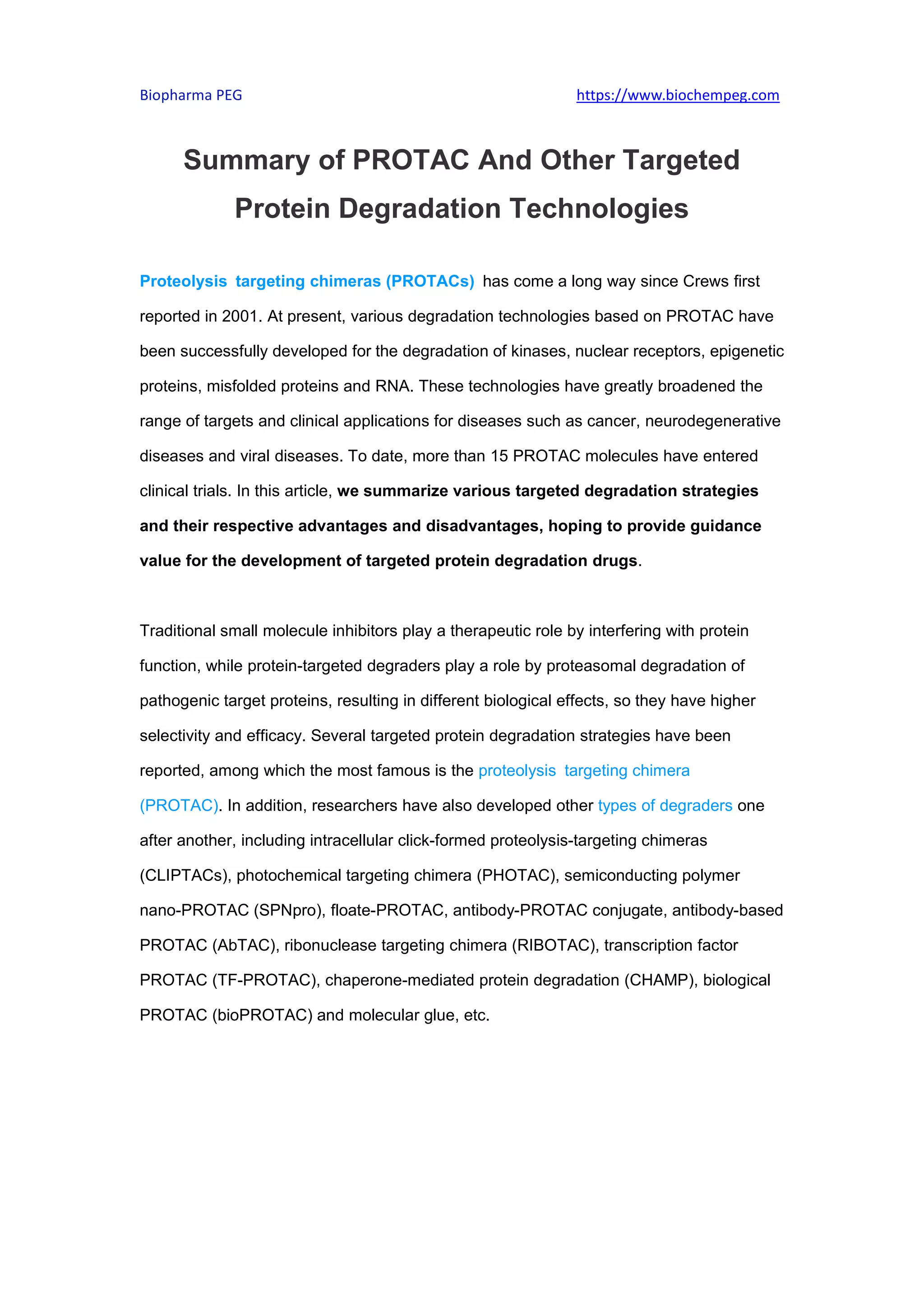 Summary of PROTAC And Other Targeted Protein Degradation Technologies.pdf