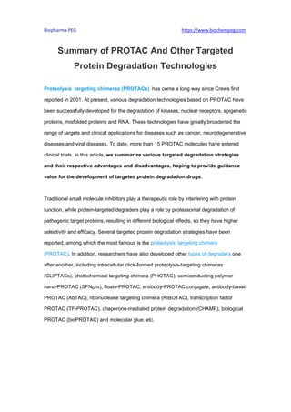 Summary of PROTAC And Other Targeted Protein Degradation Technologies.pdf
