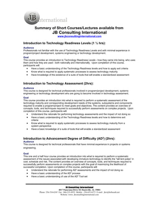 Summary Of Short Courses | DOC