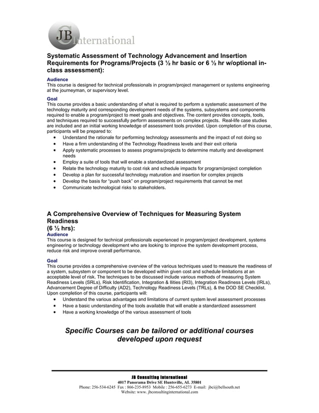 Summary Of Short Courses | DOC