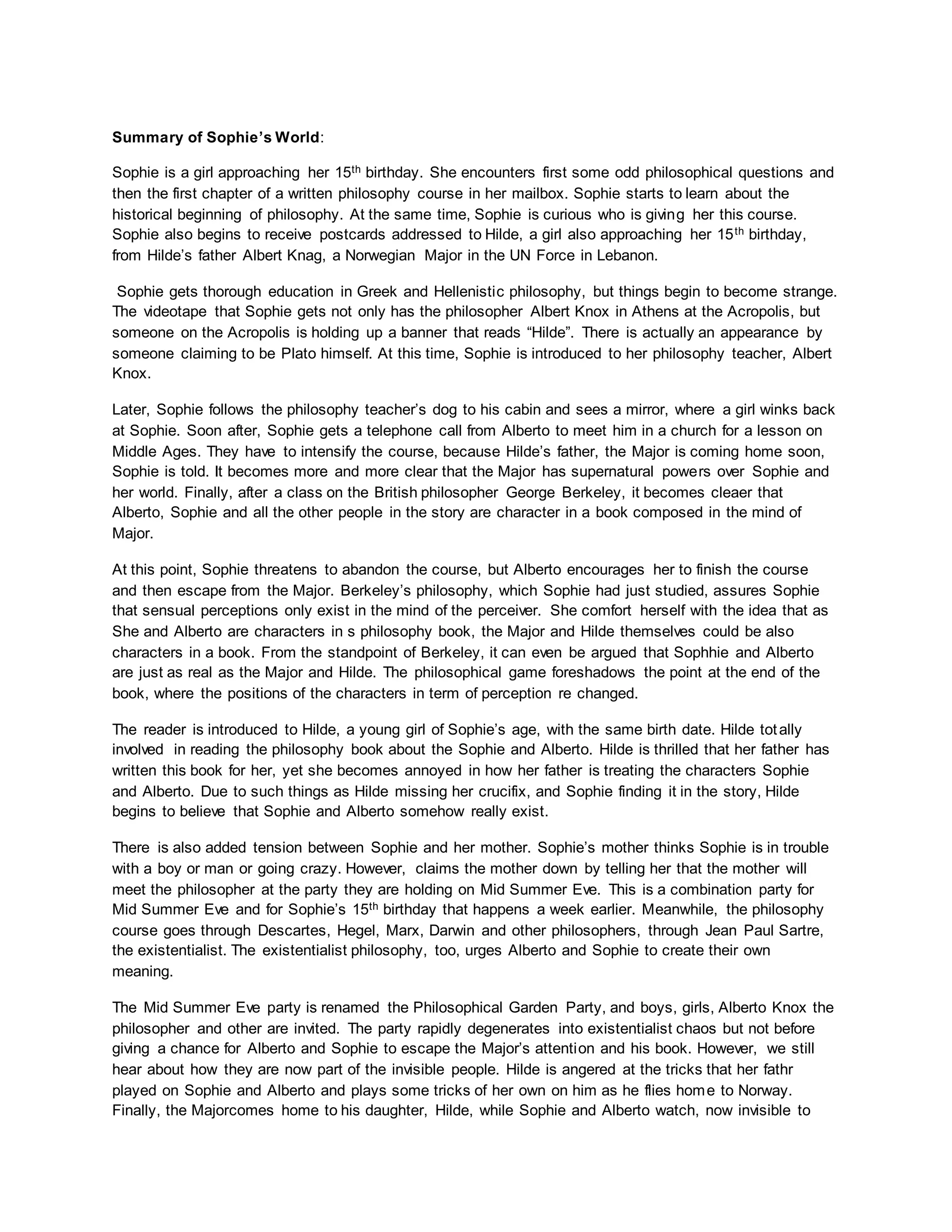 Summary of Sophie's World | DOCX