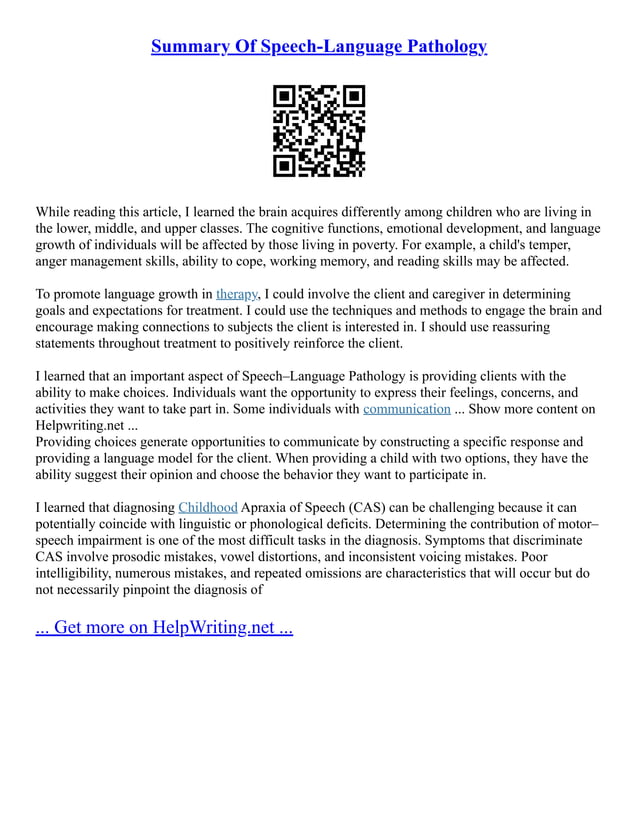 Summary Of Speech-Language Pathology | PDF