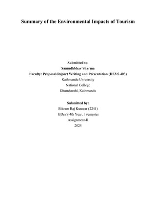 Relation between tourism and environment in development | DOCX