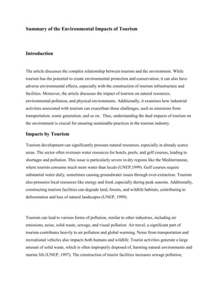 Relation between tourism and environment in development | DOCX