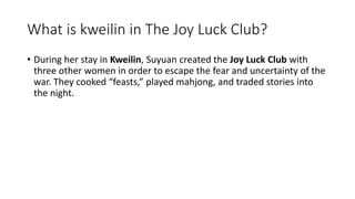 The Joy Luck Club-Comprehension Questions | PPTX
