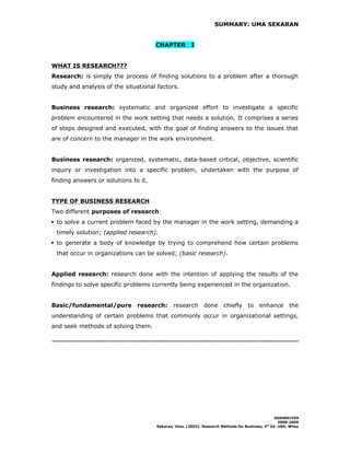 SUMMARY of uma sakran about Business Research | DOCX