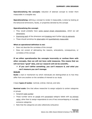 SUMMARY of uma sakran about Business Research | DOCX