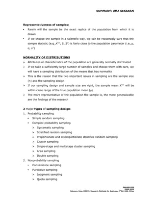 SUMMARY of uma sakran about Business Research | DOCX