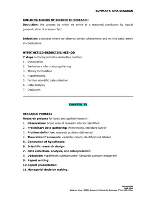 SUMMARY of uma sakran about Business Research | DOCX