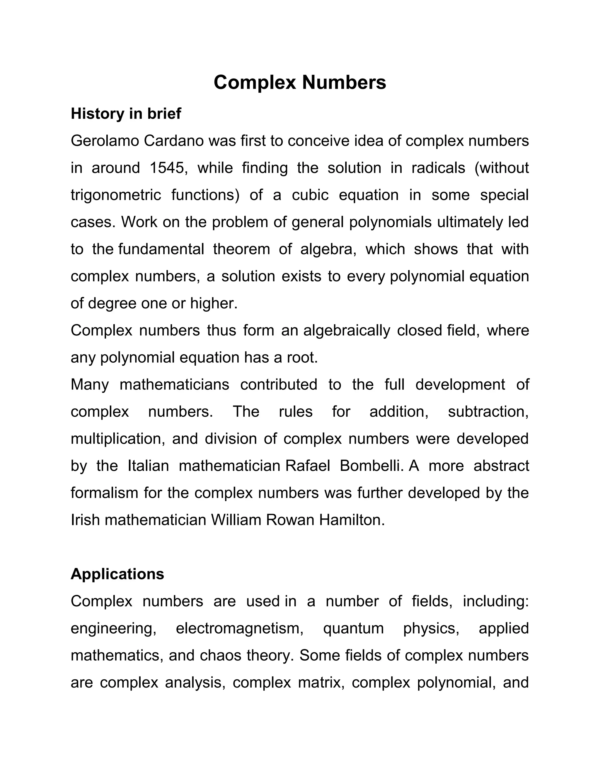 Summary on Complex Number - Engineering Diploma | PDF