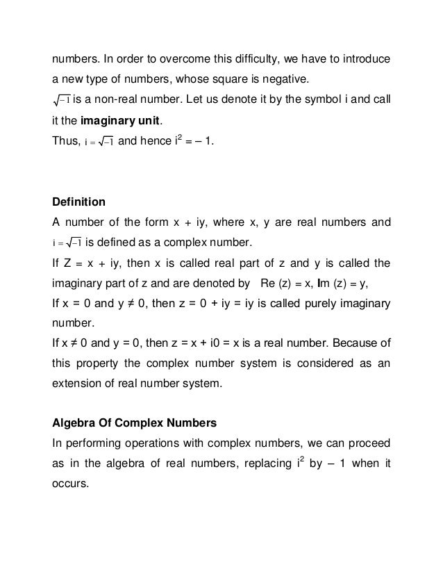 Summary On Complex Number - Engineering Diploma