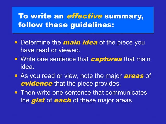 Summary Paragraph examples and practice - English EFL | PPT