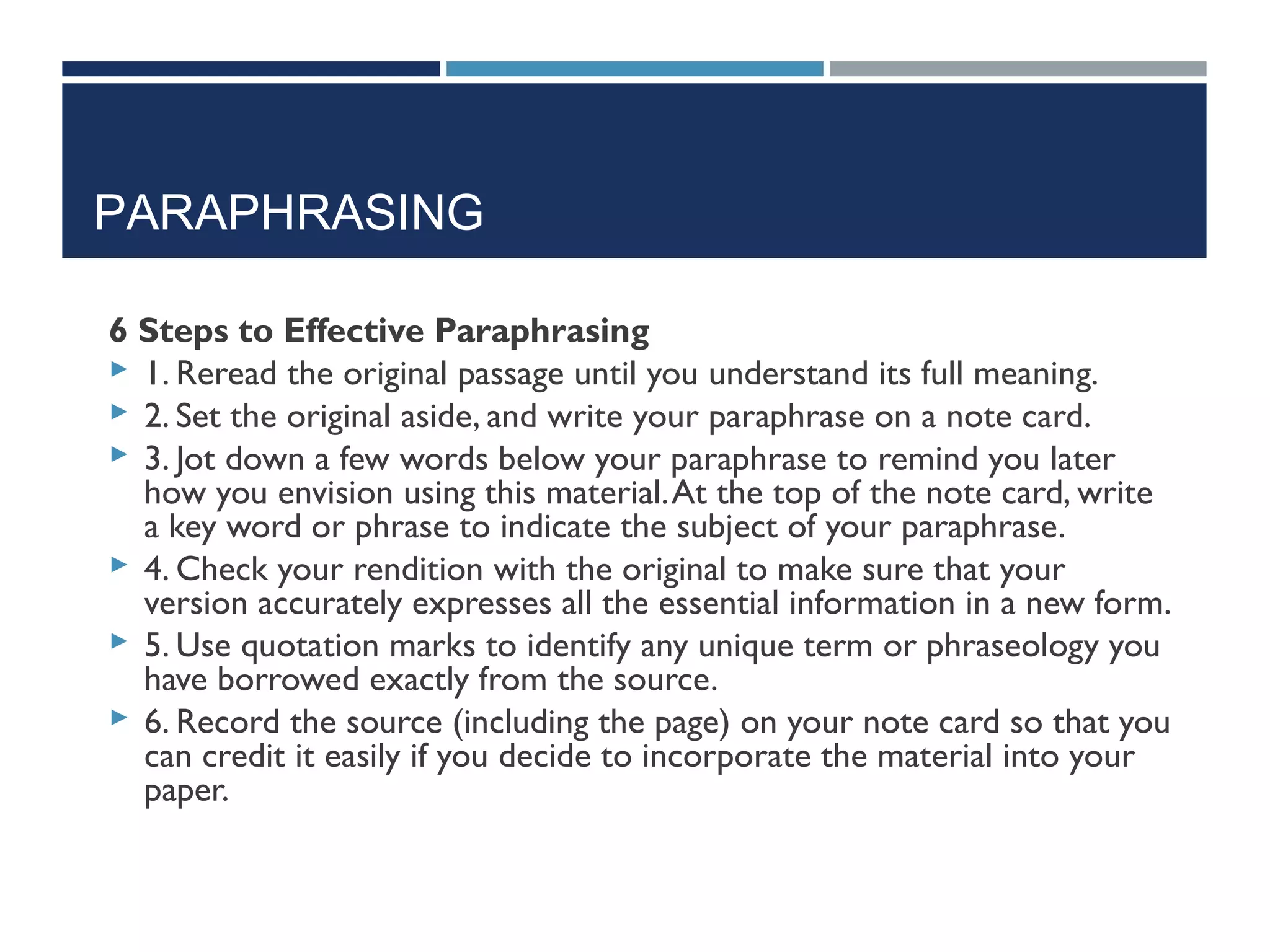 Summary Paraphrase Quote | PPT