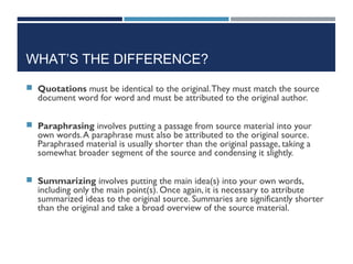 Summary Paraphrase Quote | PPT