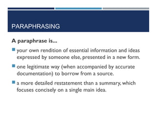Summary Paraphrase Quote | PPT