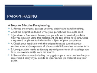 Summary Paraphrase Quote | PPT
