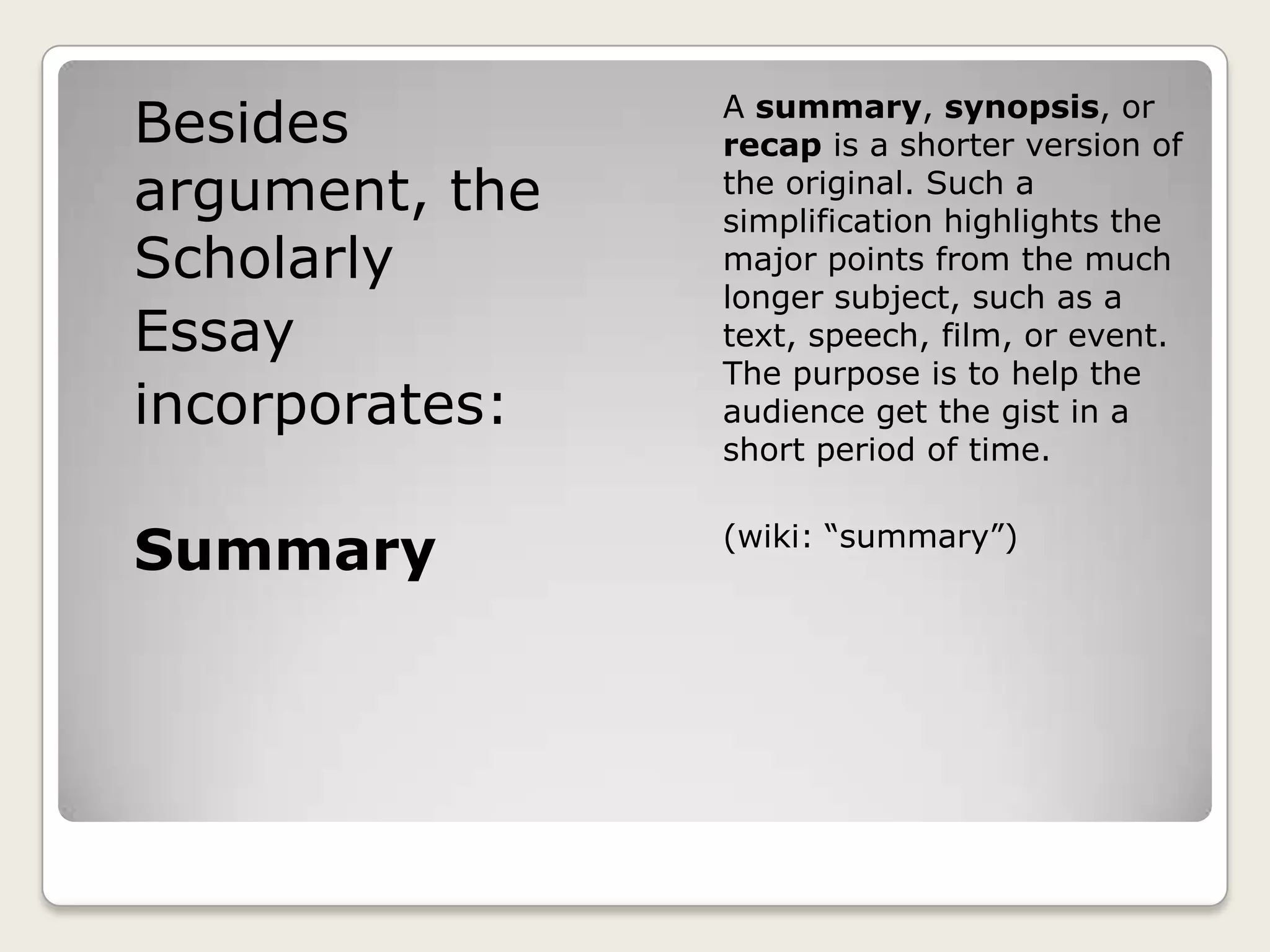 Summary, paraphrase, synthesis | PPT