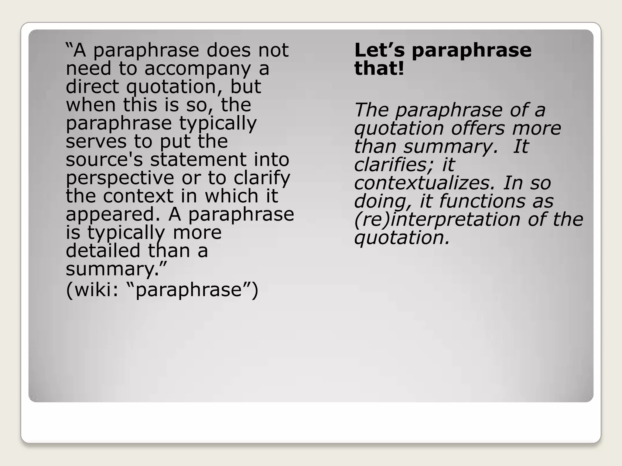 Summary, paraphrase, synthesis | PPT | Free Download