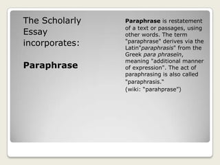 Summary, paraphrase, synthesis | PPT