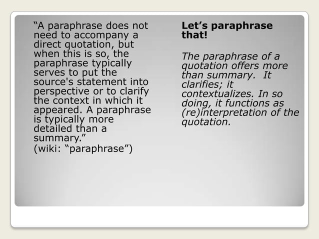Summary, paraphrase, synthesis | PPT
