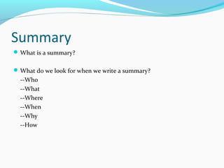 Summary ppt | PPT