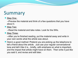 Summary ppt | PPT