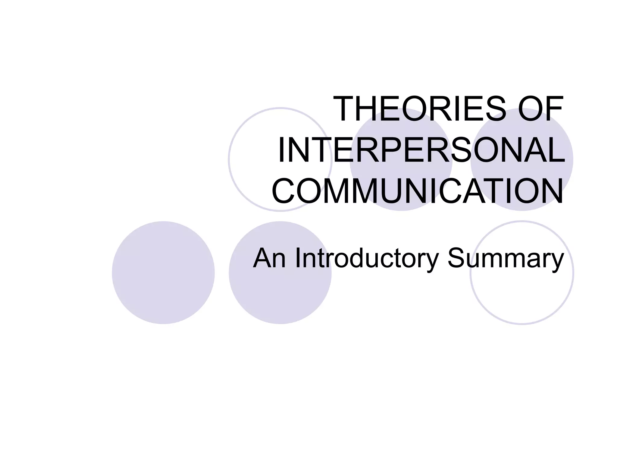 Summary Presentation On Theories Of Interpersonal Communication | PPT