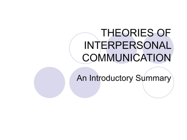 Summary Presentation On Theories Of Interpersonal Communication | PPT