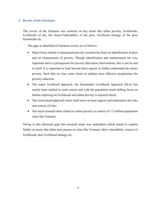 “Livelihoods of the urban poor: Case of Varanasi City in Uttar Pradesh ...