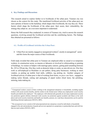 “Livelihoods of the urban poor: Case of Varanasi City in Uttar Pradesh ...