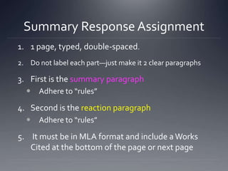 The Summary Response Assignment | PPTX