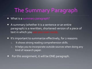 The Summary Response Assignment | PPTX