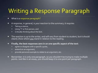 The Summary Response Assignment | PPTX
