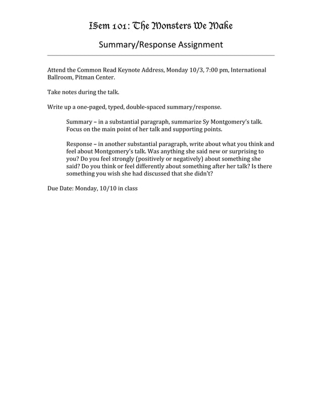 Summary response assignment | PDF