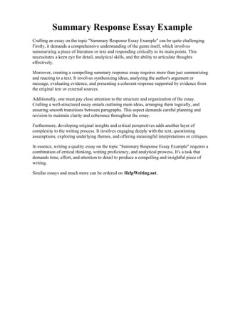 Summary Response Essay Example | PDF
