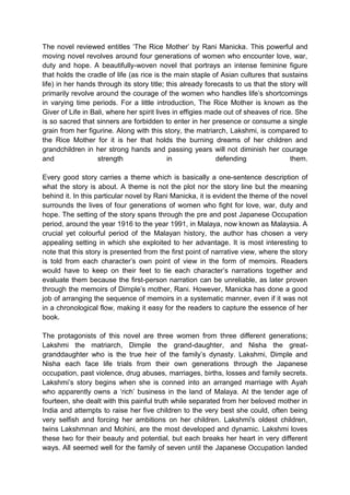 Summary rice mother | PDF