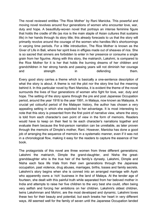 Summary rice mother | PDF