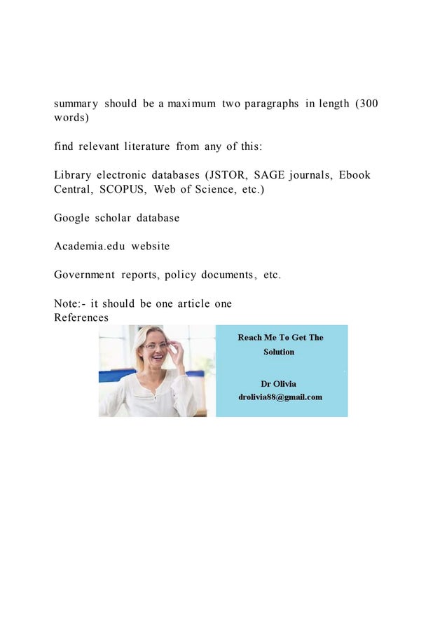 summary should be a maximum two paragraphs in length (300 words) | DOCX