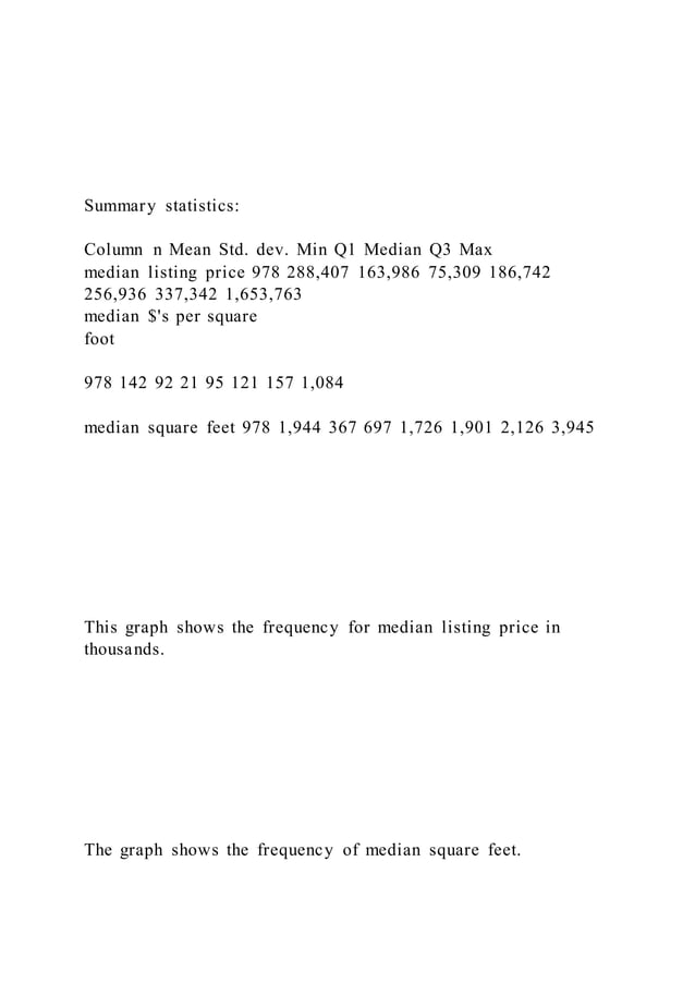 Summary statistics column n mean std. dev. min q1 medi | PDF