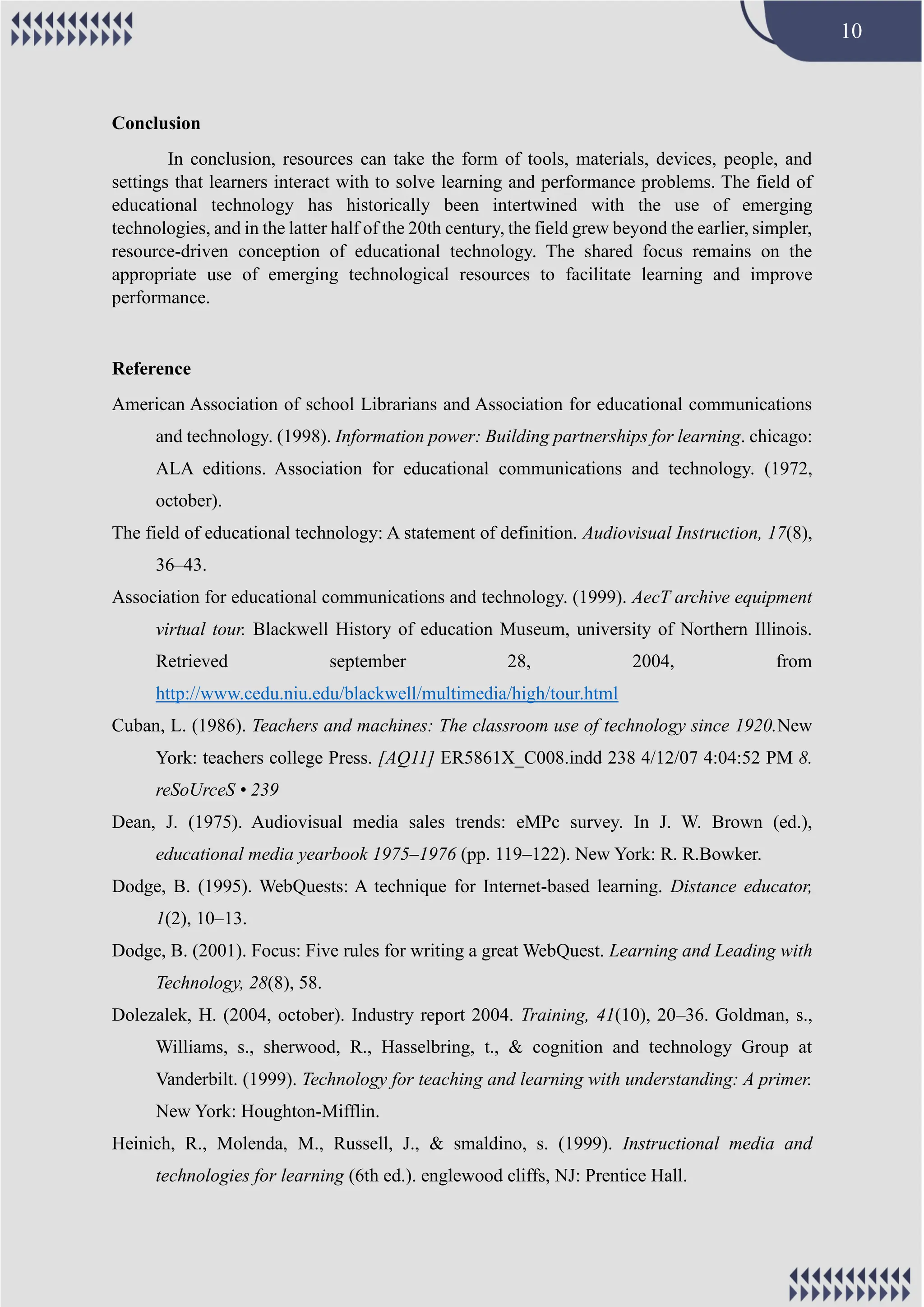 (SUMMARY) Resources in Educational Technology | PDF
