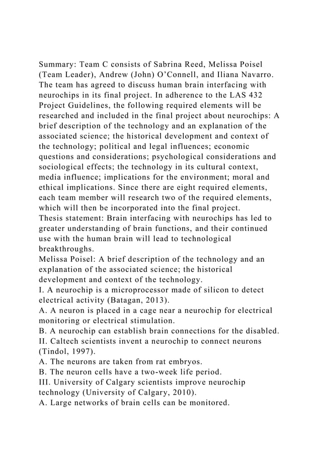 Summary Team C consists of Sabrina Reed, Melissa Poisel (Team Lea.docx