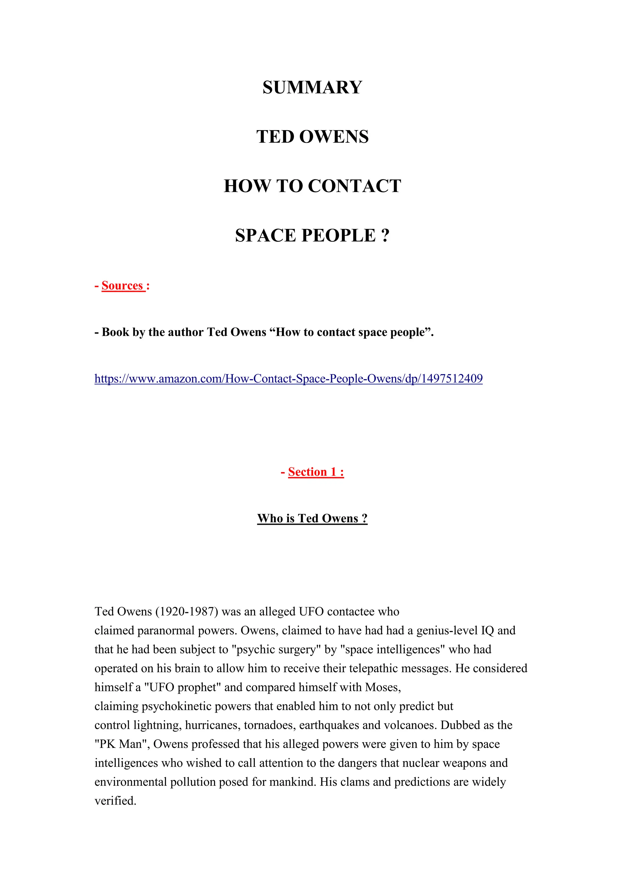 SUMMARY TED OWENS AND CE5. | PDF