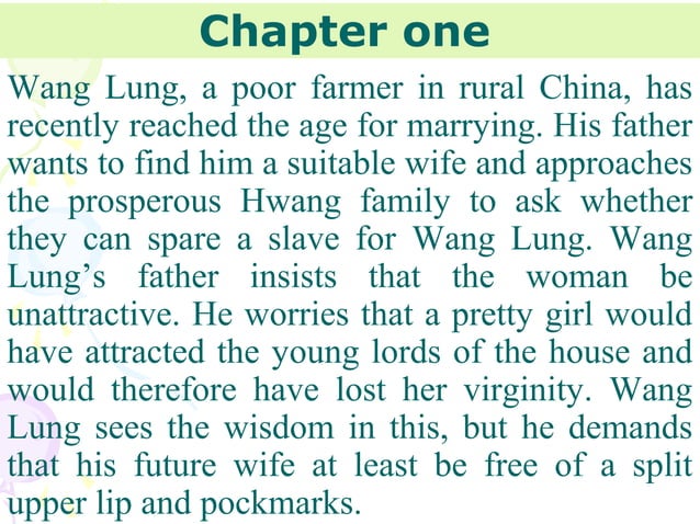 Summary the good earth story (chapter I to III) | PPT